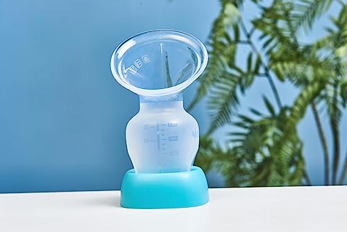 YAHAA Manual Breast Pump - Leak-Proof Lid, Anti-Down Base and Bag, 4oz/120ML Lightweight Breastfeeding Pump for All Breast Milk Colostrum Collector, Blue