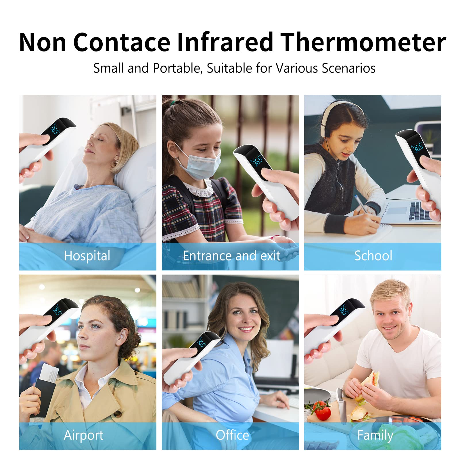 Forehead Thermometer for Adults, 3 in 1 Digital LCD Display, Fever Alarm, Accurate Reading and Memory Function Non-Contact Forehead Thermometer for Body (White)