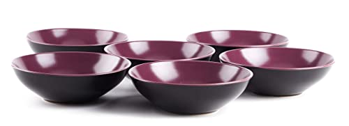HomeVss Stoneware Two-Tone Colors Life 18pc Dinner Set,Outside Shiny Black + Inside Matte Glaze Plum