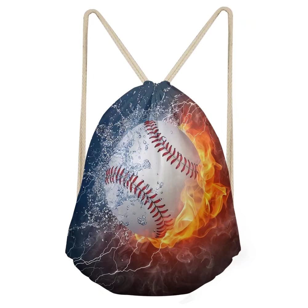 Doojoayie Baseball Drawstring Backpack String Bag Sackpack Cinch Water Resistant Nylon for Gym Shopping Sport Yoga