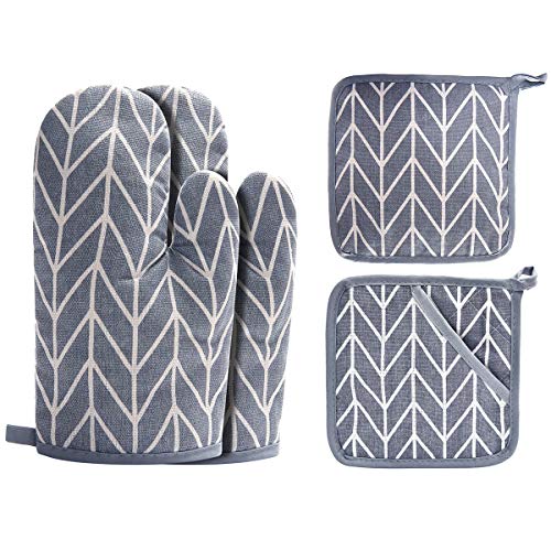 Win Change Oven Mitts and Potholders BBQ Gloves-Oven Mitts and Pot Holders with Recycled Infill Silicone Non-Slip Cooking Gloves for Cooking Baking Grilling (4-Piece Set,Grey)