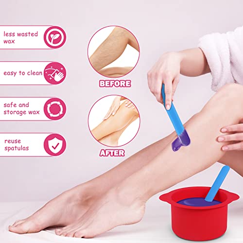 Mity rain 2pcs Silicone Wax Warmer Liner, Non-Stick Wax Pot Silicone Bowl Replacement, Reuse Wax Melt Warmer Liner With 2pcs Silicone Spatulas For Hair Removal(Blue+Red)