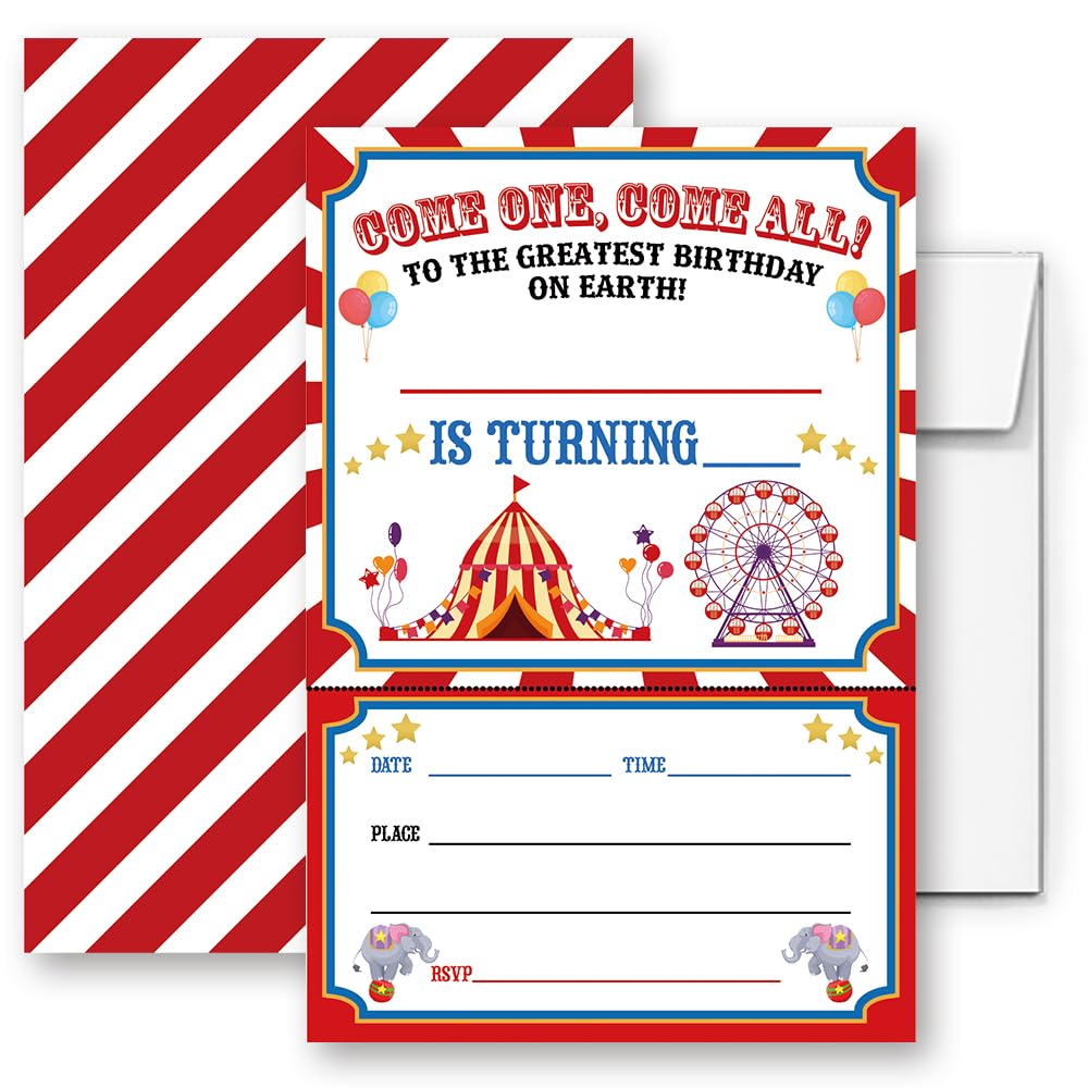 LoaHak Circus Birthday Party Invitations Card For Kids, Circus Party, carnival Birthday Invitation. (089)