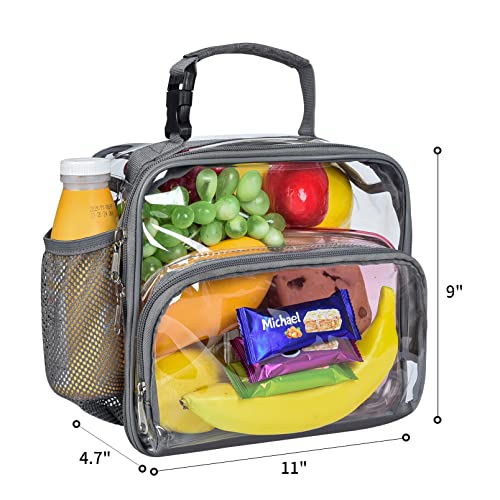 UEASE Small Clear Lunch Bag 8-Can/See Through Lunch Box for Kids with Detachable Hand Strap/Reusable Clear Lunch Bags for Work, Office,School Picnic,Beach(Grey