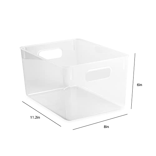 Isaac Jacobs 3-Pack Large Clear Storage Bins (11β L x 8β W x 6β H) with Cutout Handles, Plastic Organizer for Home, Office, Kitchen, Fridge/Freezer, Drawers, BPA Free, Food Safe (3-Pack, Large)
