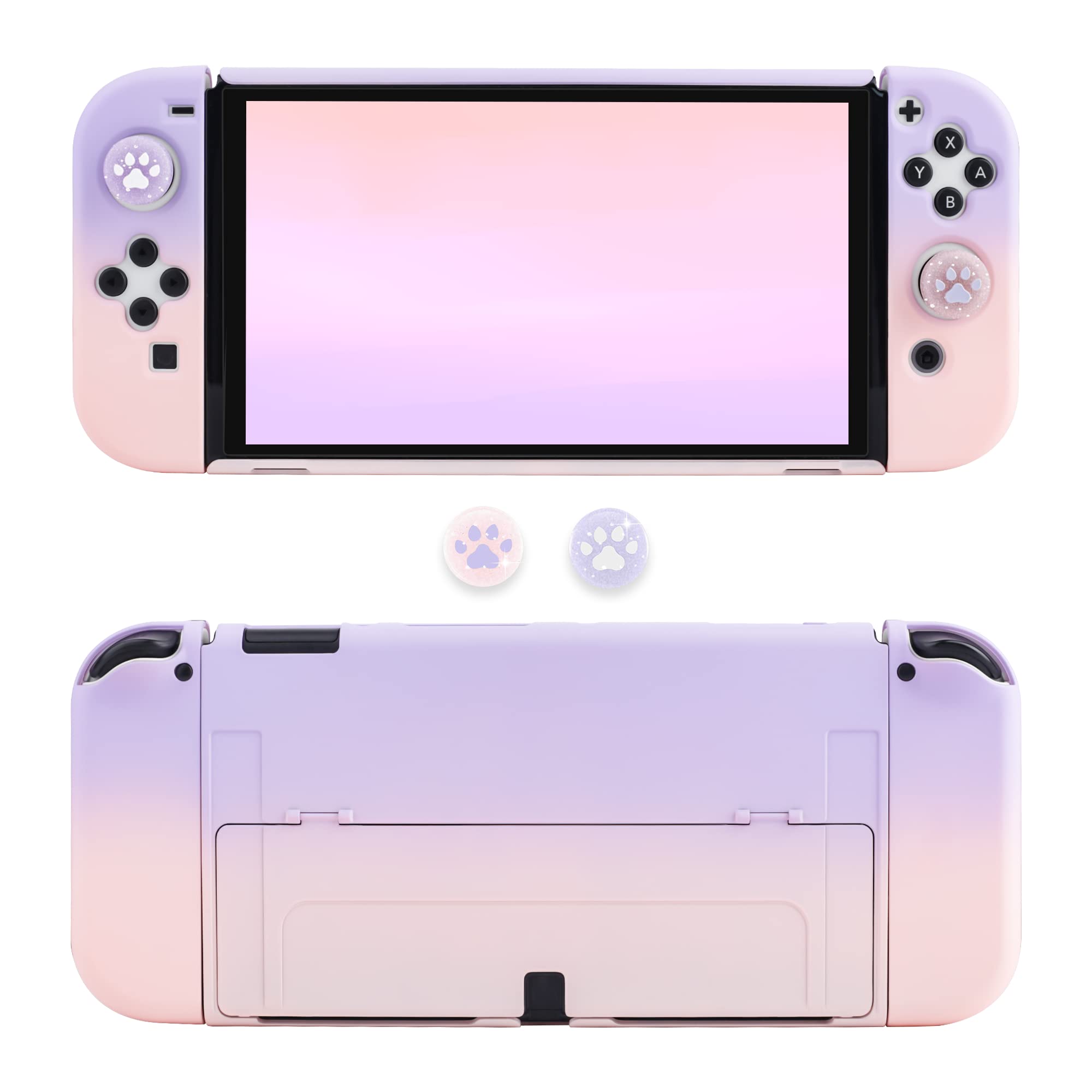 FANPL for Nintendo Switch OLED Case, Dockable Protective Case Cover for Switch OLED and Joy Con Controller with 2 Cat Paw Thumb Grips (Pink & Blue)