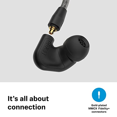 Sennheiser IE 200 In-Ear Audiophile Headphones - TrueResponse Transducers for Neutral Sound, Impactful Bass, Detachable Braided Cable with Flexible Ear Hooks - Black