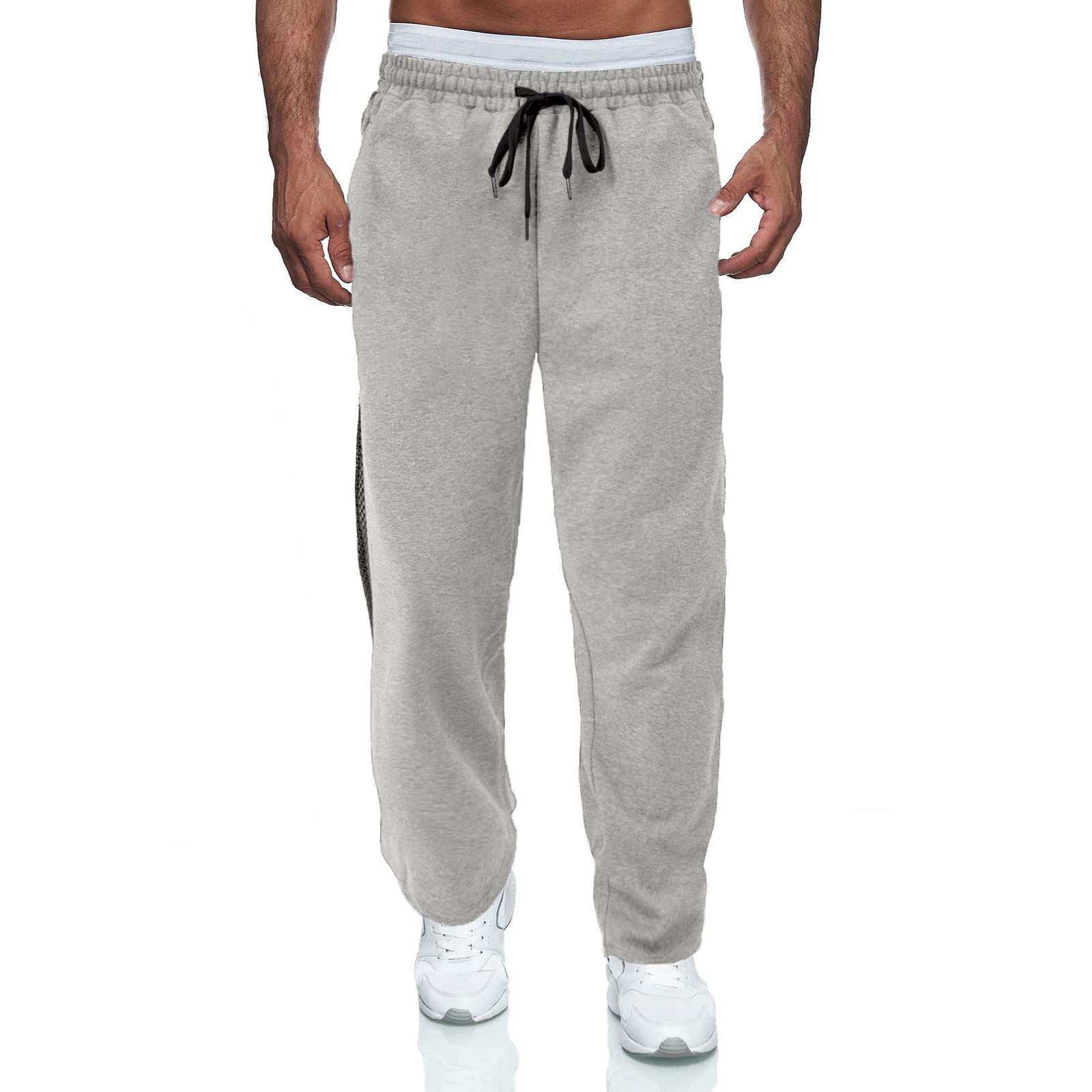 elselect Men's Jogger Sweatpants Open Bottom Athletic Yoga Pants Lightweight Workout Running Quick Dry Breathable Pants with Pockets Light Grey XL