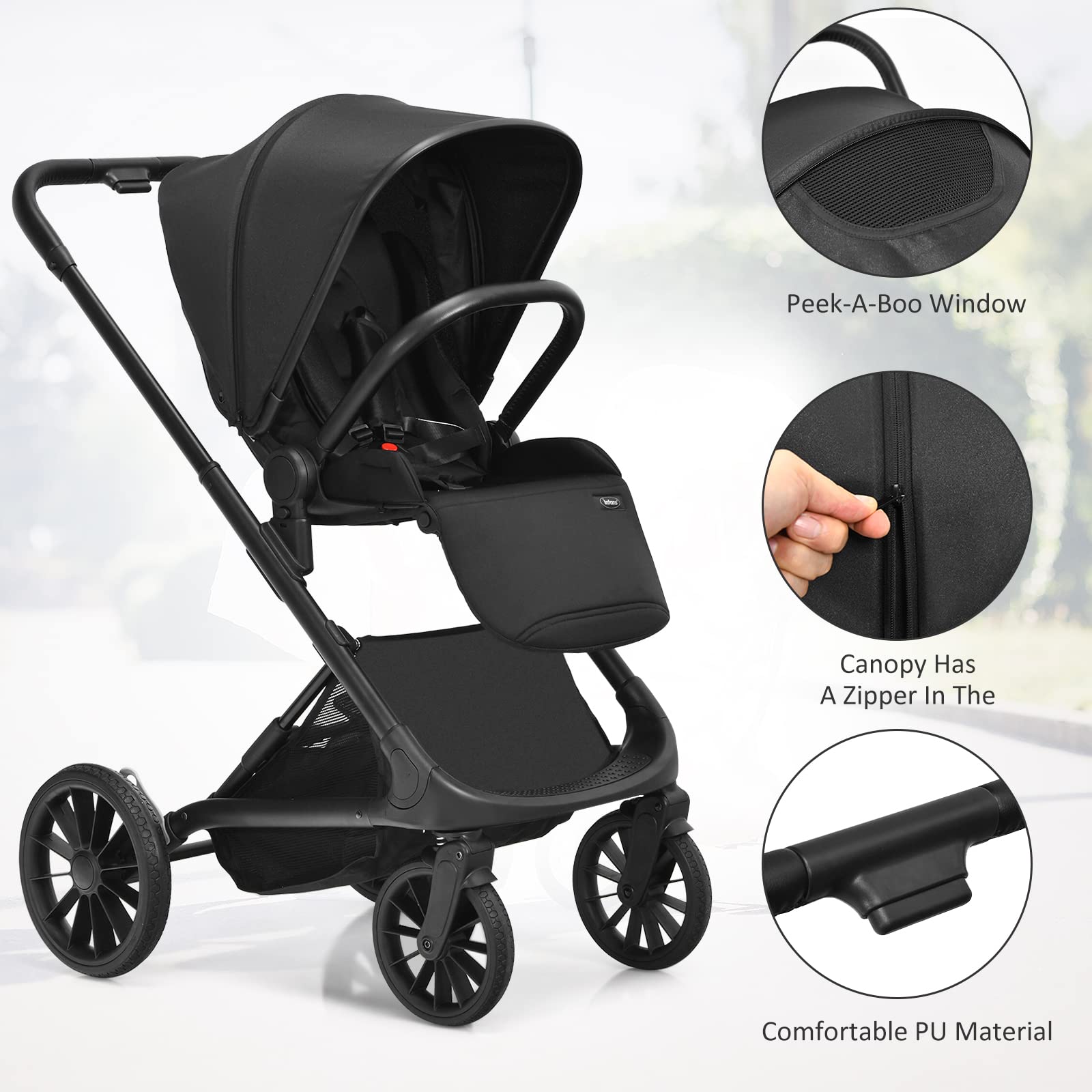 INFANS 2 in 1 Convertible Baby Stroller, One-Hand Quick-Fold Infant Stroller with Aluminum Frame, Oversized Storage Basket,Adjustable Canopy,Footrest, 5-Point Seat Belt (Grey)