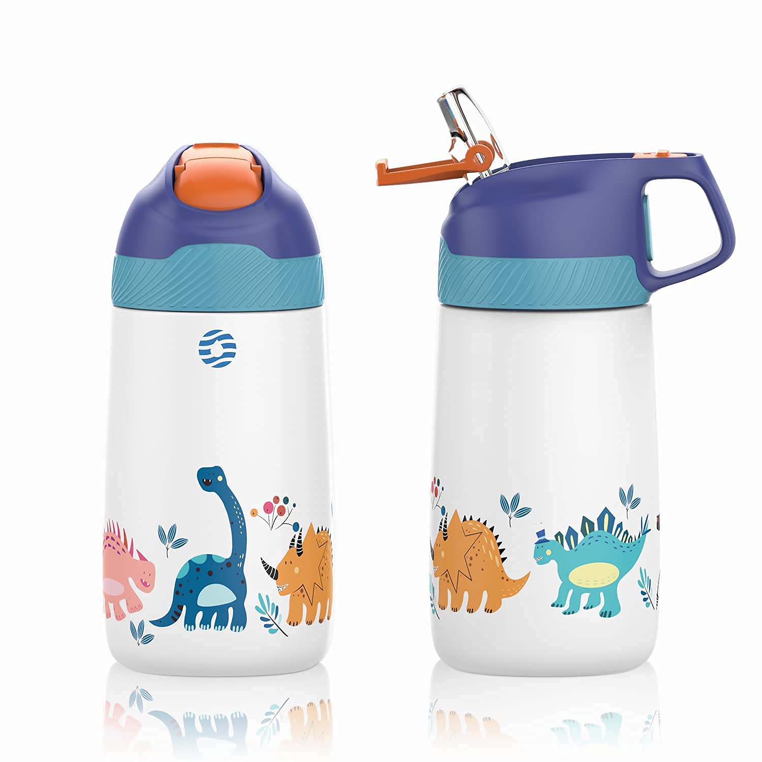 FEIJIAN Kids Insulated Water Bottle With Straw Lid 14oz, Leak-Proof BPA-FREE Metal Drink Flask, Double Wall Vacuum Stainless Steel Cup