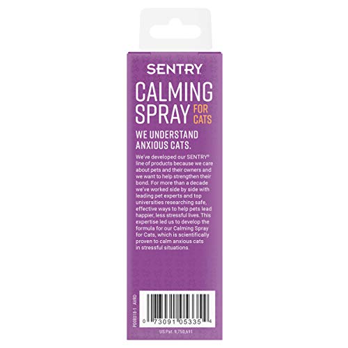SENTRY PET Care Sentry Calming Spray for Cats, Uses Pheromones to Reduce Stress, Easy Spray Application, Helps Cats with Separation, Travel, Loud Noises, and Anxiety, Packaging May Vary