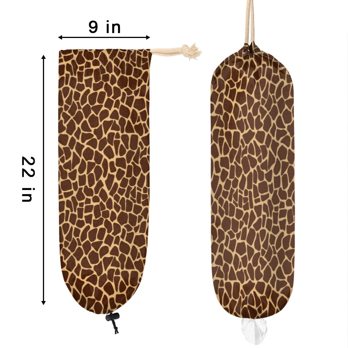 Giraffe Print Plastic Bag Holder Grocery Bag Holder Large Wall Mount Garbage Plastic Bag Organizer Drawstring Adjustment for Kitchen, 22x9" in