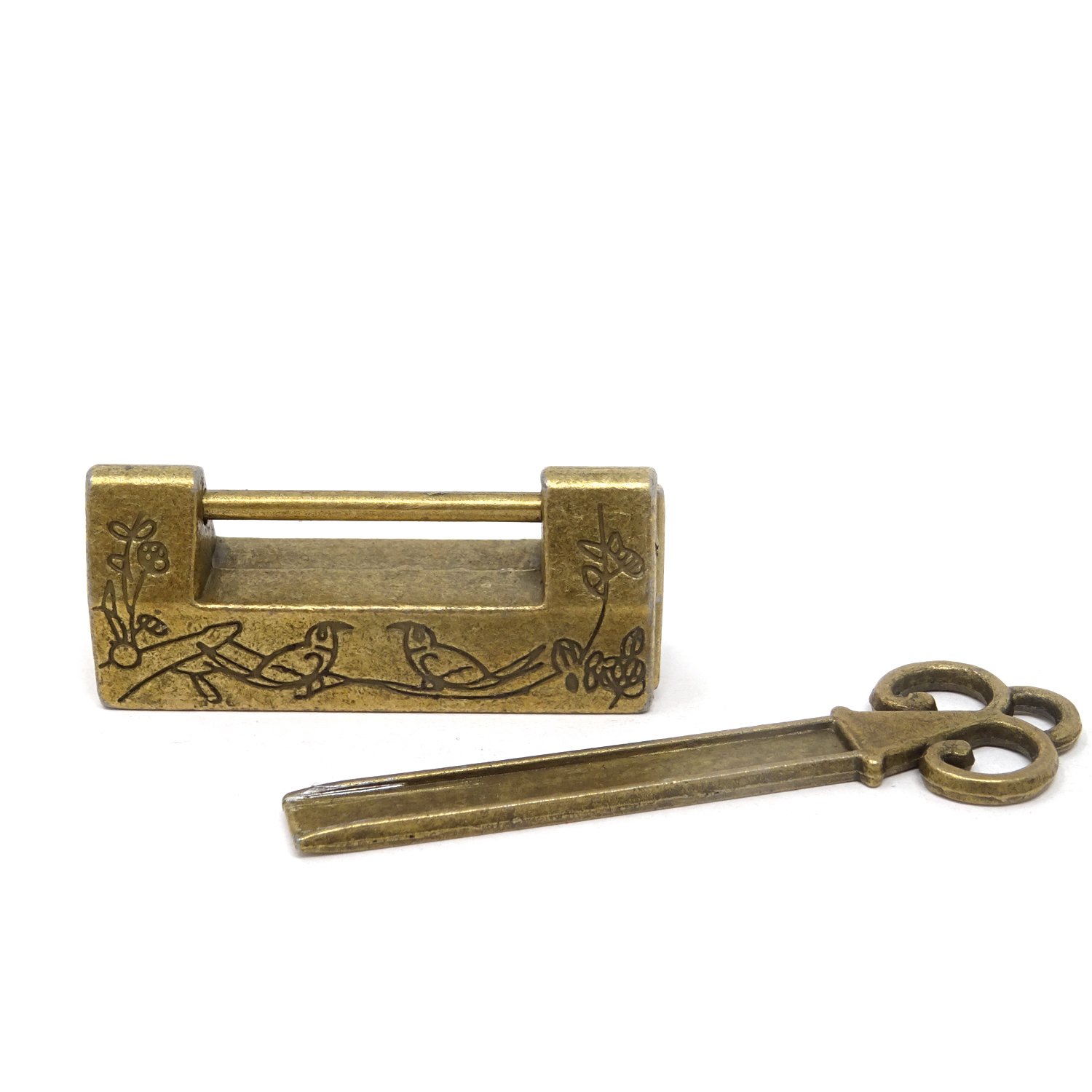 Honbay Mini Size Vintage Antique Style Carved Bird Flower Leaf Padlock Lock with Key for Jewelry Box Drawer
