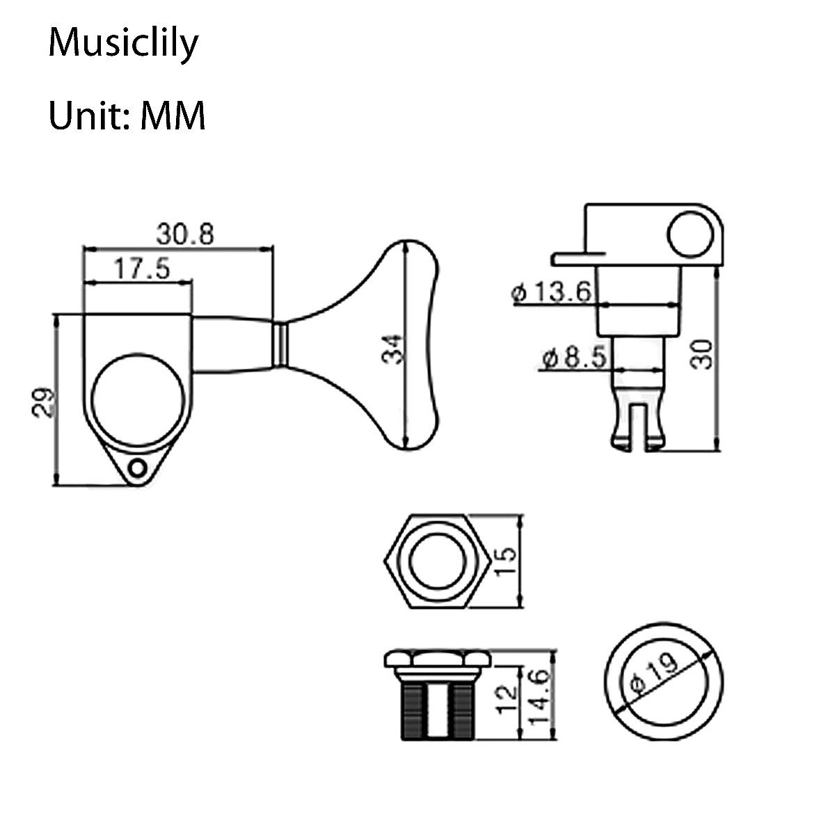 Musiclily Pro 2+2 Sealed Bass Tuners Tuning Keys Pegs Machine Heads for Ibanez Style Precision Jazz Bass, Chrome