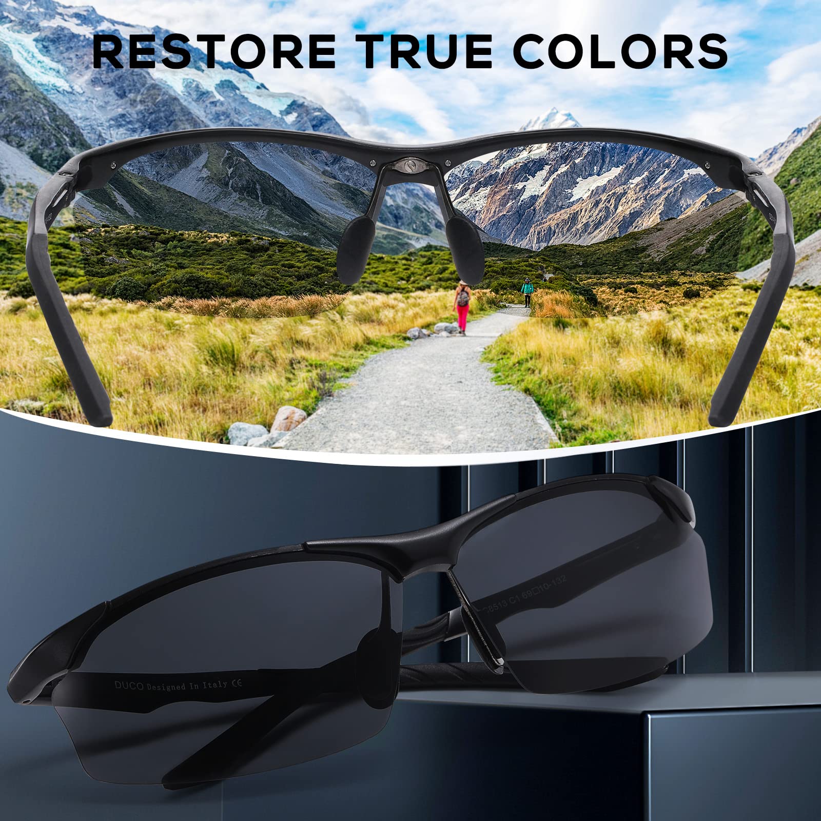 DUCO Polarized Aluminum Sunglasses HD Sun Glasses - Driving,Golfing,Fishing Sunglasses for Men 100% UV Protection