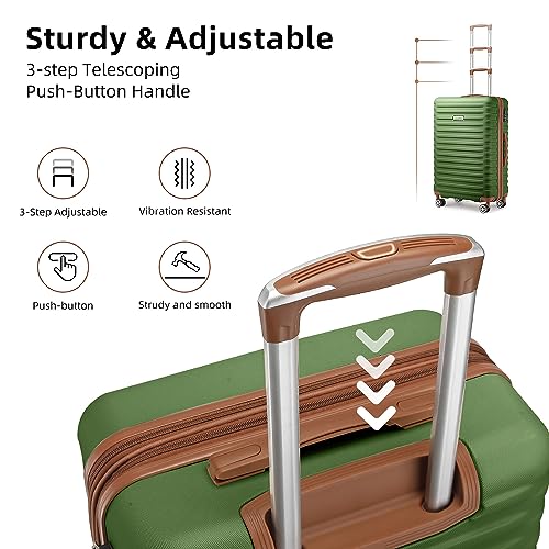 LARVENDER Luggage Sets 4 Piece, Expandable(Only 24"&28") ABS Suitcase with 360° Spinner Wheels, Durable Luggage Sets Clearance Carry On Luggage Suitcase Set For Women Men, Green
