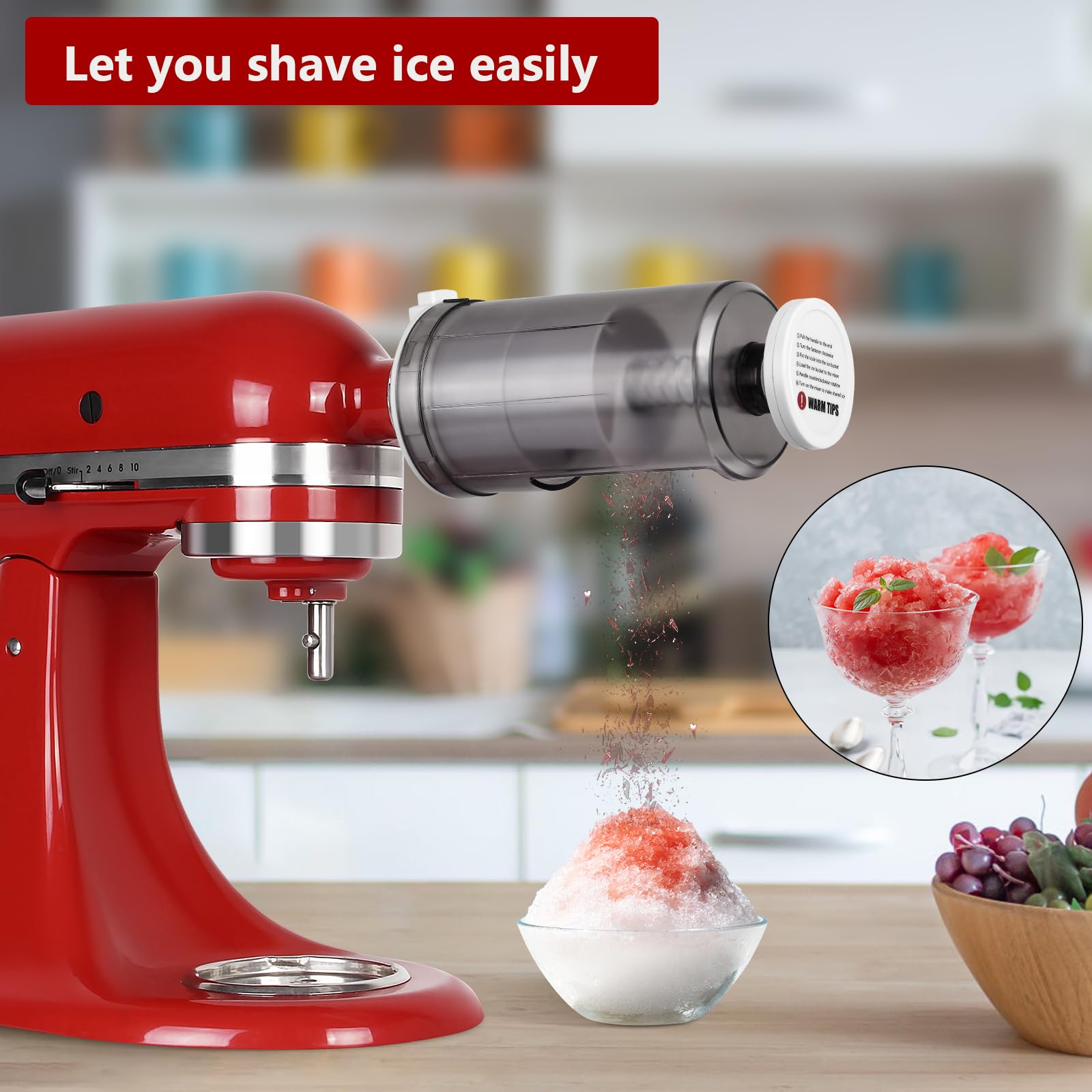 LETOMS Ice Shaver Attachment for KitchenAid Stand Mixer, Ice Crusher Machine for Milk, Fruit Juice, Shaved Ice Maker with 8 Ice Molds