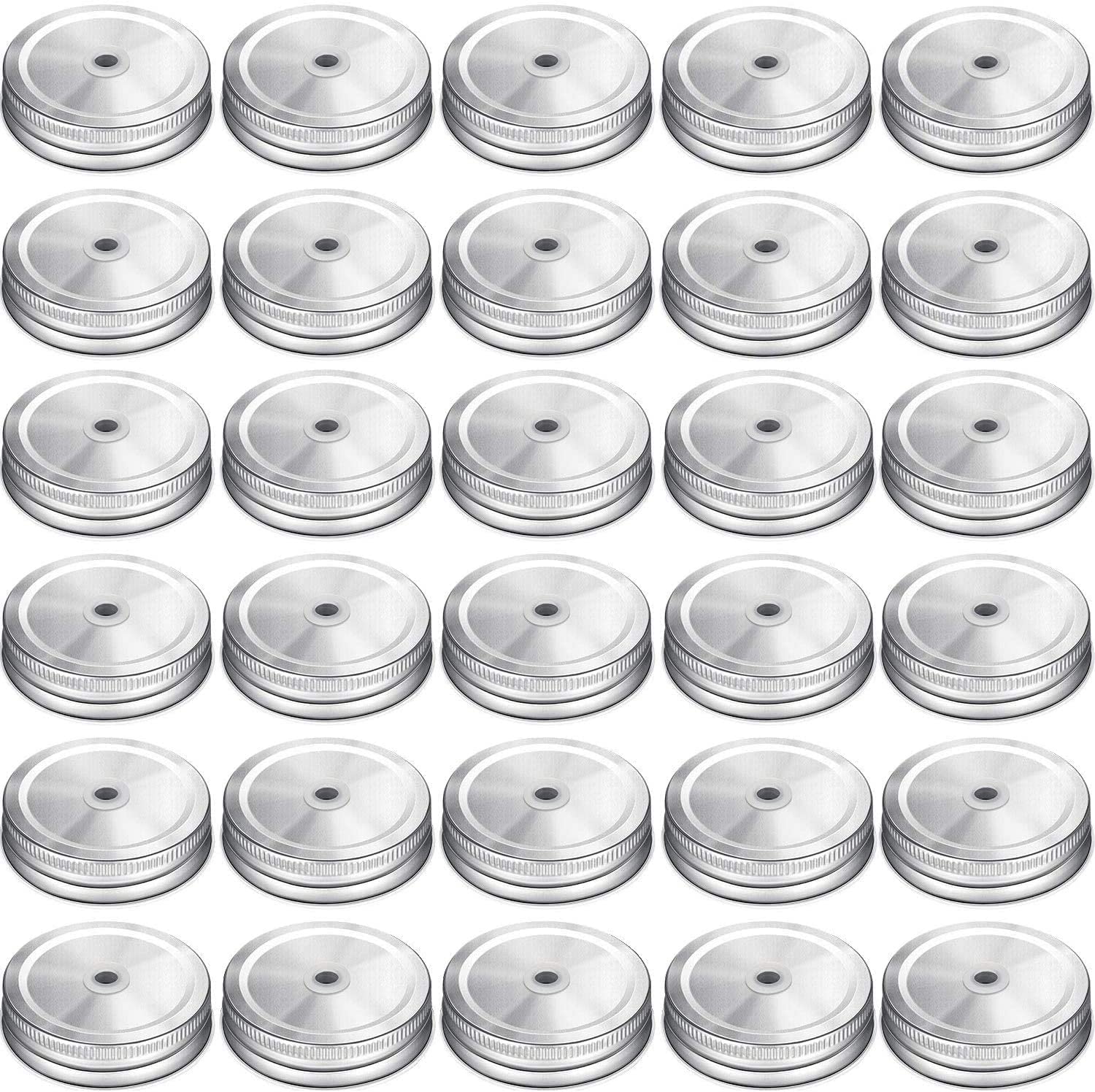 Gisedkle 30 Pcs Regular Mouth Mason Jar Lids with Straw Hole Compatible，Metal Mason Canning Lids Decorative Mason Jar Caps for Drinking&Food Storage.