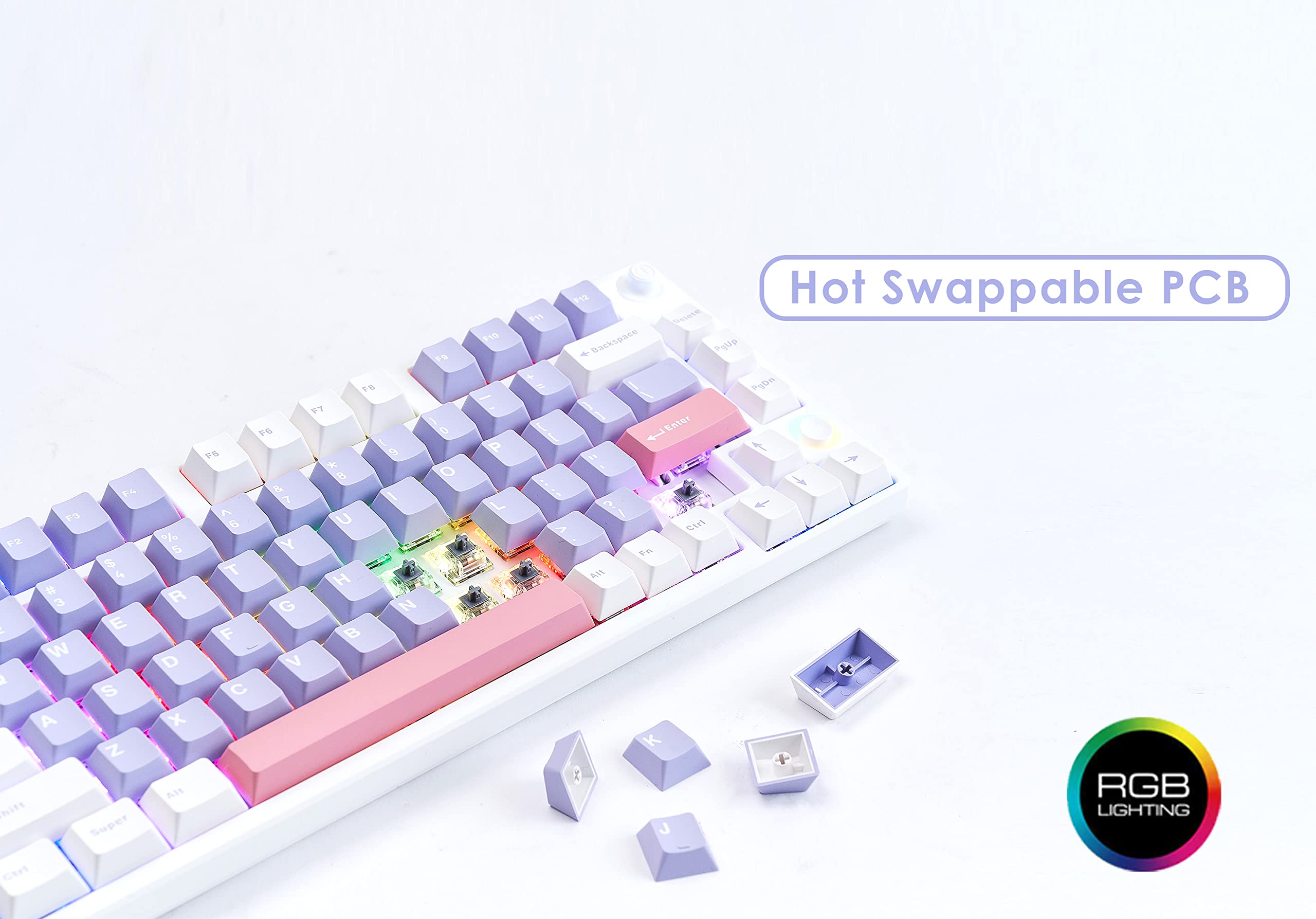 KEYMECHER KS75T 75% Mechanical Keyboard with Volume Knob, Tri-Mode Hot Swappable Gaming Keyboard, RGB Backlit, Bluetooth, 2.4G Connection with Silver Switches