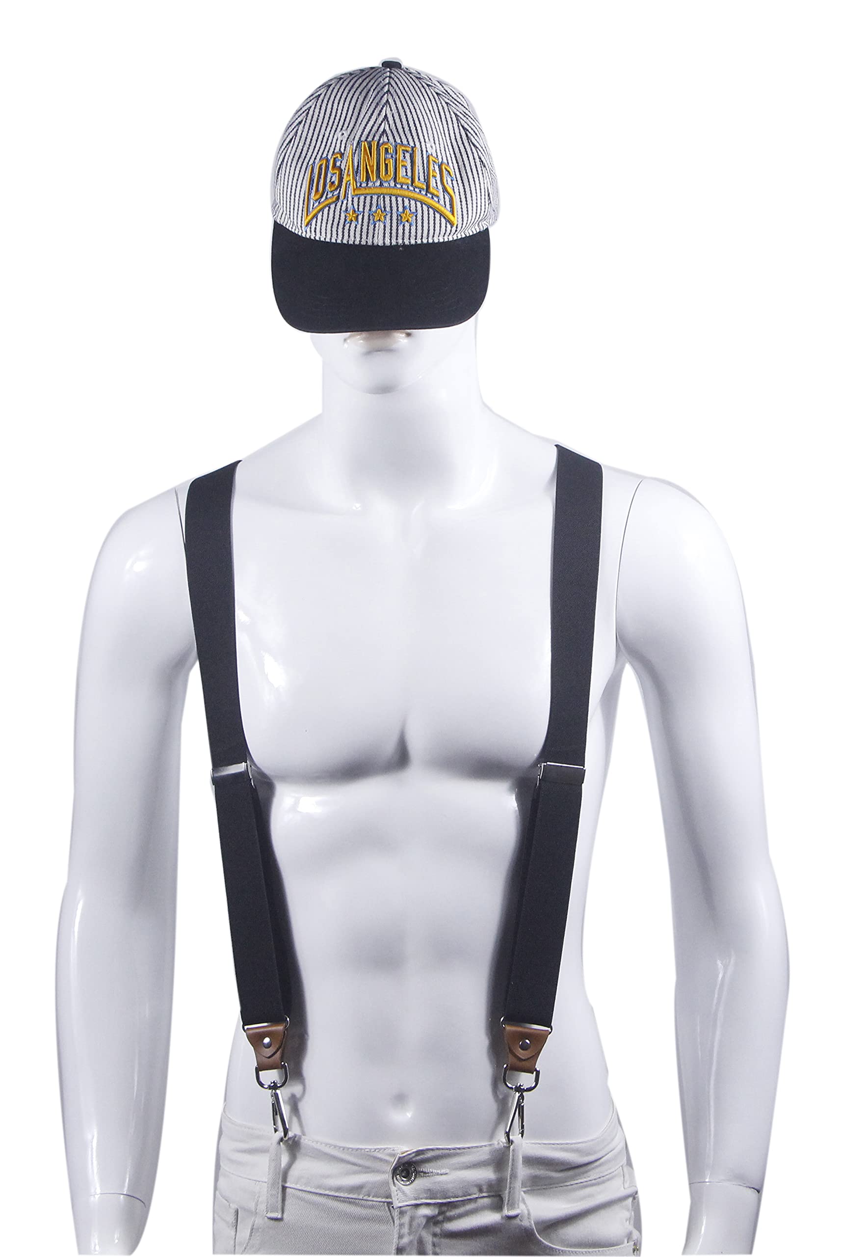 Doloise Mens Suspenders with 3 Swivel Hooks Belt Loops 1.4 Inch Wide Heavy Duty Adjustable Braces (Black)