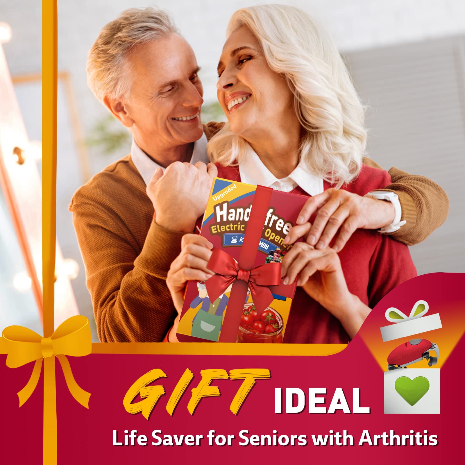 Higher Torque Electric Jar Opener for Seniors with Arthritis Fit Almost Jars Size, Strong Tough Automatic Jar Opener for Weak Hands, Hands Free Battery Operated Bottle Opener for Arthritic Hands(Red)