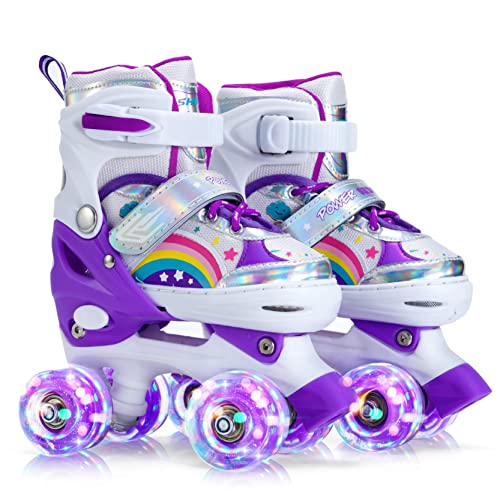 SHDSL Girls Roller Skates for Kids Beginners 4 Size Adjustable, All 8 Light UP Wheels Shine Fun Illuminating Roller Skates for Toddlers Girls Boys patines para niñas