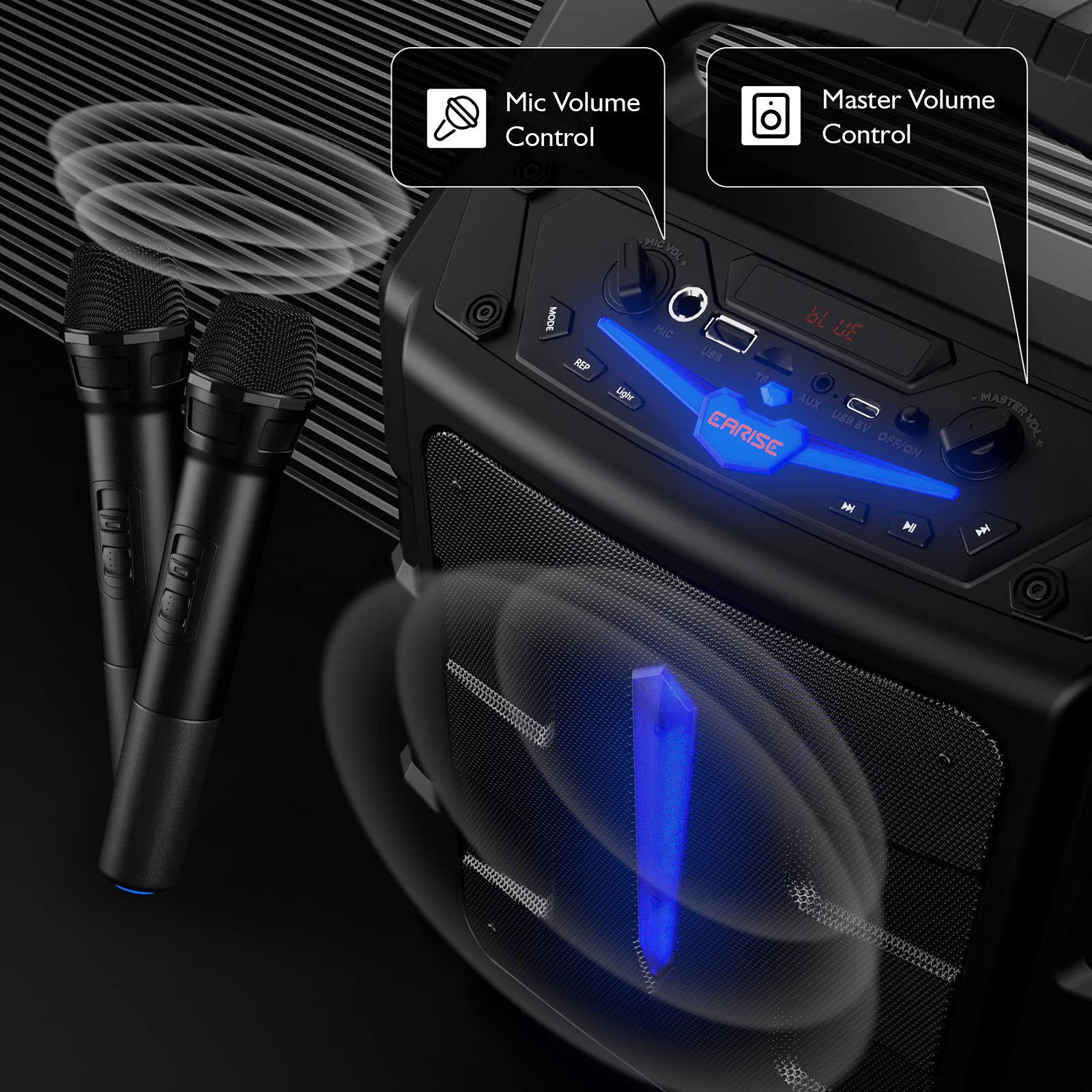 EARISE Vigorowl T65 Portable PA System with 2 Rechargeable Batteries, 30W Powerful Nonstop Playing Speaker, Bluetooth Karaoke Machine with 2 Microphones, for Outdoors and Indoors