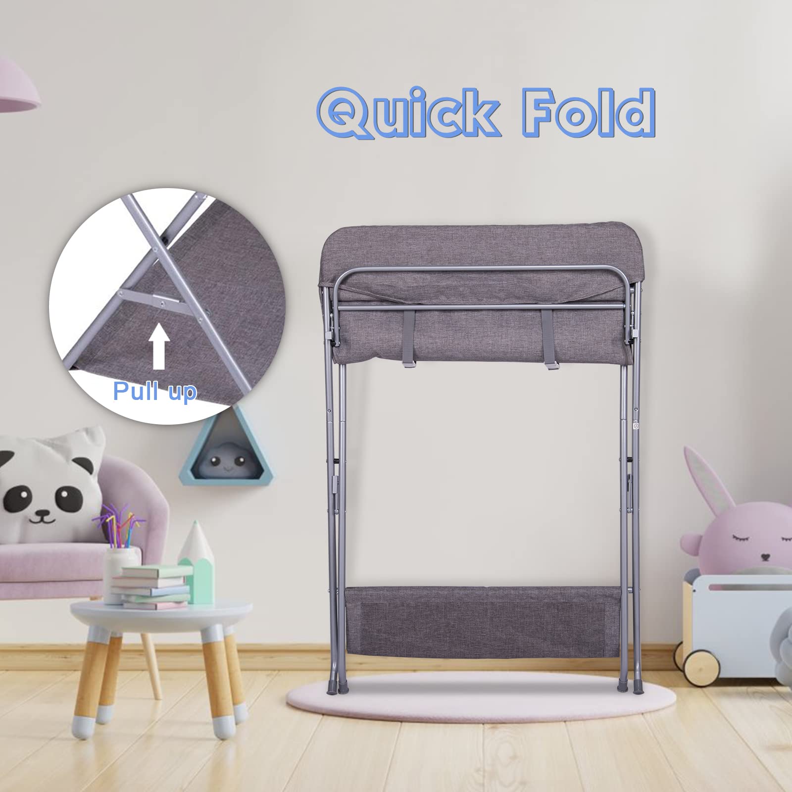 Infant Portable Changing Table - Diaper Station Nursery Organizer with Safe Belt Storage Space, Nursery Furniture Baby Changing Station, Grey