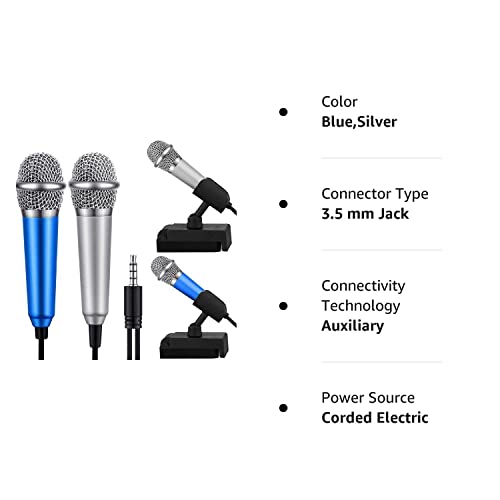 DUDU LYT Mini Microphone,Mini Karaoke Vocal and Recording Microphone Portable for iPhone ipad Laptop Android-Tiny Microphone Ideal for Kids (Blue and Silver).