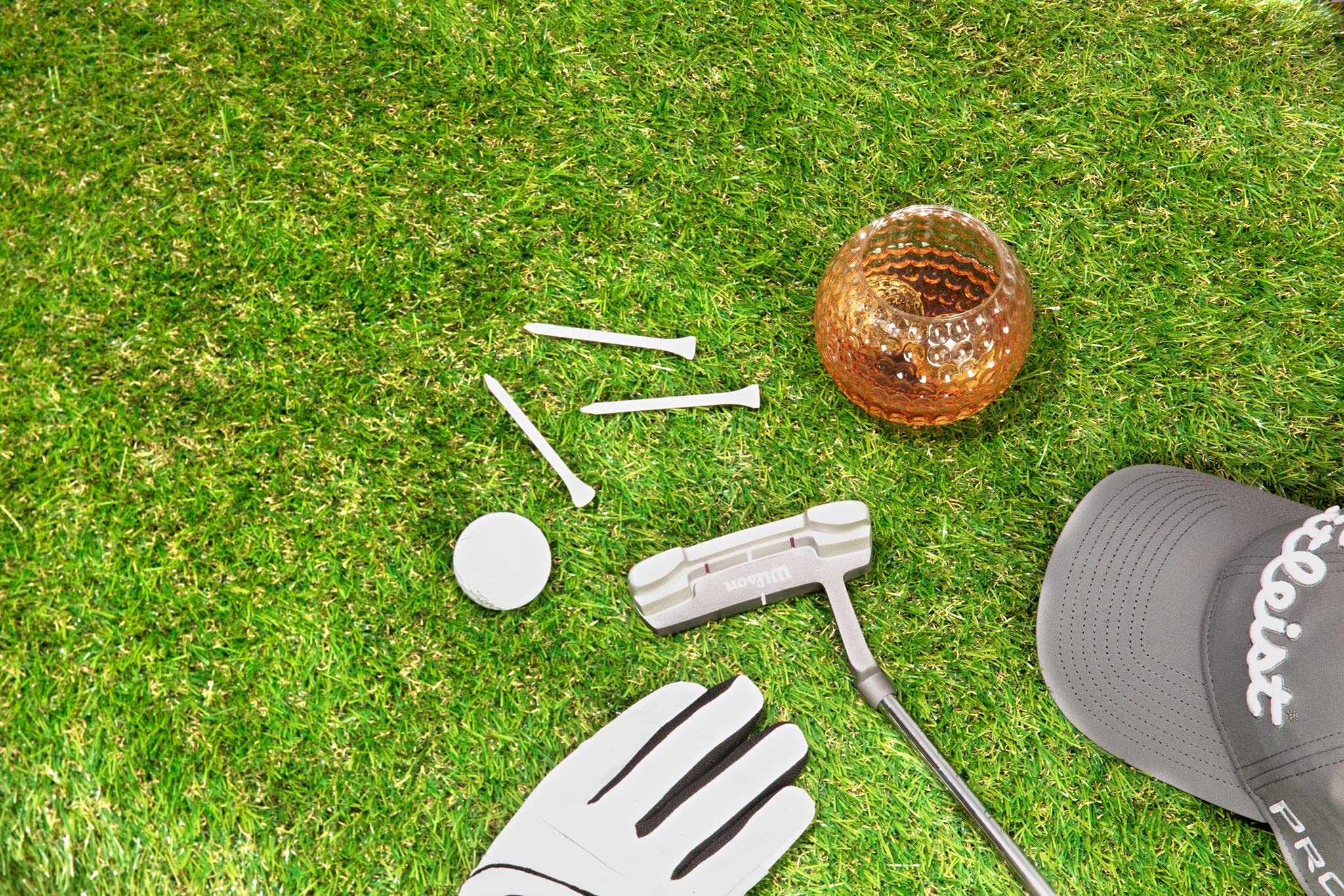 Golf Ball Shaped Whiskey Chillers, Single Whiskey Glass & Storage Bag - Non Lead Crystal Whiskey Stones for Chilling Vodka, Whiskey & Scotch - Fun Cocktail Glasses - Golf Drinking Accessories
