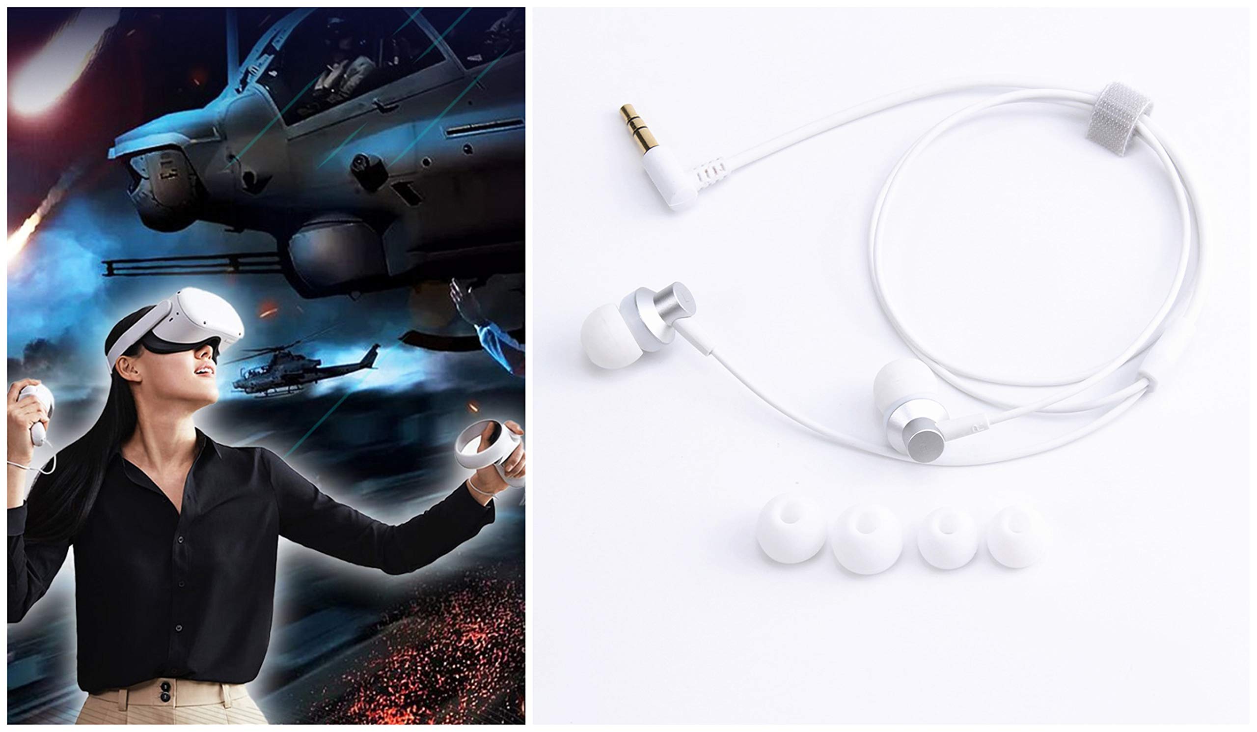 Earphones for Oculus Quest 2 VR Headset Noise-Isolating Earbuds Headphones with 3D 360 Degree Sound and Custom Silicone Earbuds Caps