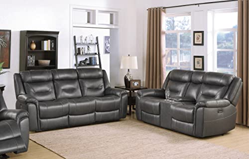 Lexicon Finlay Top Grain Leather Power Double Reclining Sofa, Dark Gray