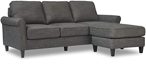 Serta Harmon Reversible Sectional Sofa, Modern L-Shaped Couch for Small Spaces, Soft Fabric Upholstery, Rolled Arm, Dark Gray
