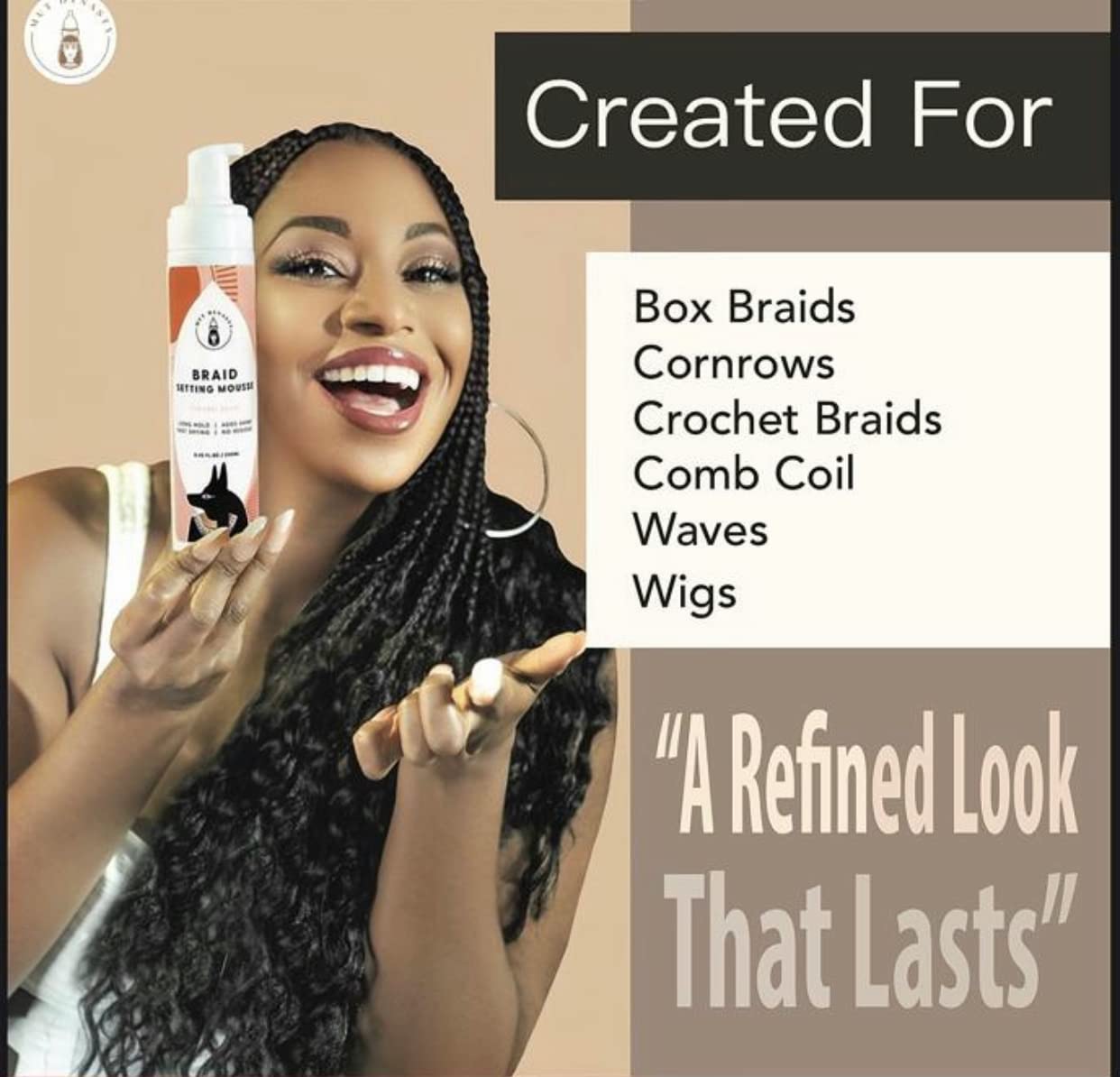 Mut Dynasty Moose Hair Setting Lotion Foam for Box Braids and Long-Lasting Hold - Professional Braiding Sealer Mousse for Black Women, 8.4oz/250ml