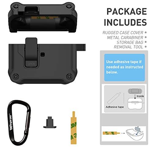 Winproo Armor Airpods 3rd Generation Case Cover with Lock Clip, Military Hard Shell Full-Body Shockproof Protective Case Skin with Keychain for Airpods 3rd Gen [Black]