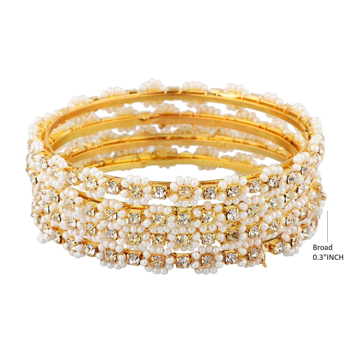 Efulgenz Pearl Bangles for Women Indian Bangles Faux Pearl White Pearl Indian Bangles Crystal Traditional Wedding Bracelet Bangle Set Bolloywood Jewelry