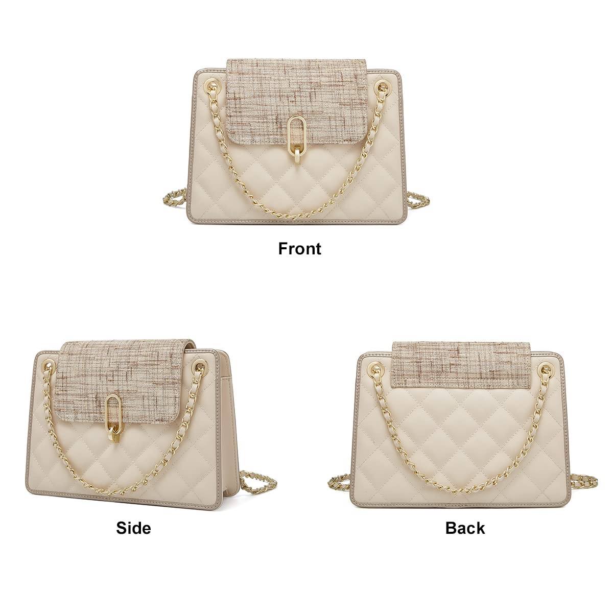 FOXLOVER Quilted Split Leather Shoulder Bags for Women Chain Casual Underarm Bag Commute Handbag Purse