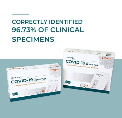 ImmuView COVID-19 Antigen Home Test, FDA EUA at-Home Self Test, Non-invasive Nasal Swab, Easy to Use and Results Within 15 Minutes (1 Pack, 2 Tests Total)