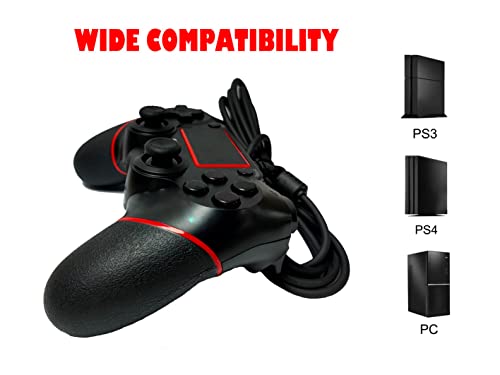 Wintek Inone PS-4 Wired Controller for PS-4/Pro/Slim/PC/Laptop, USB Plug Gamepad Joystick with Dual Vibration and Anti-Slip Grip, Professional USB PS-4 Wired Gamepad(Black & Red)