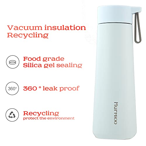 Murmioo Stainless Steel Insulated Thermos, Sports Water Bottle, Double Wall Vacuum Thermos Flask,Keep Hot and Cold,BPA Free, Suitable for Cycling, Camping and Office 14oz/420ml (White)