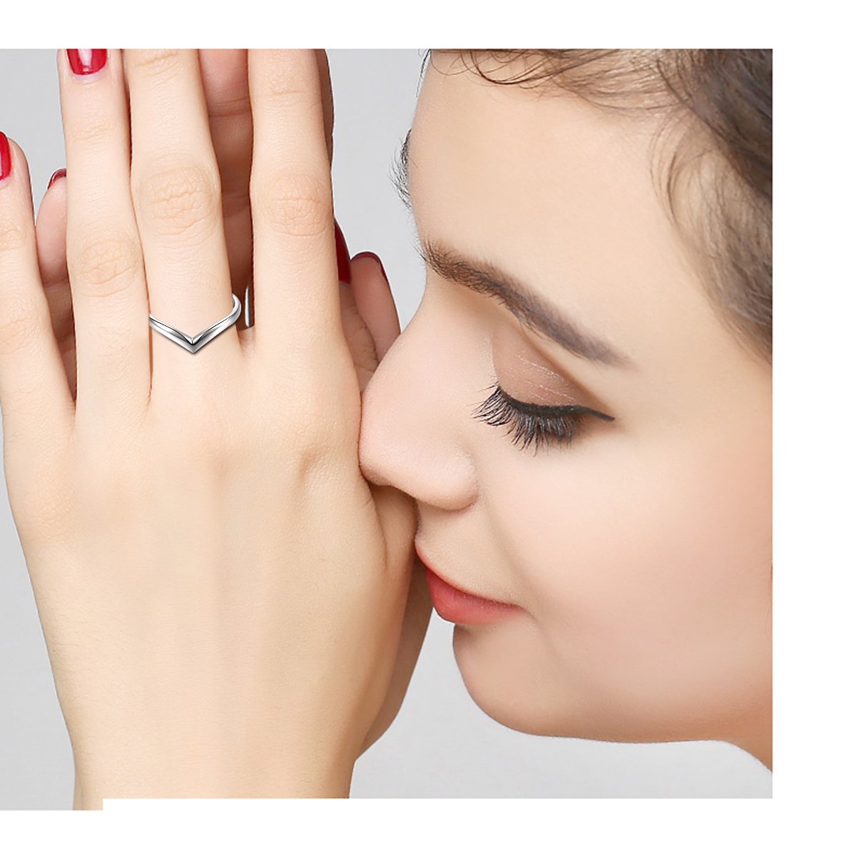 DAOCHONG S925 Sterling Silver Inspirational Jewelry Engraved Faith Hope Love Chevron Thumb Ring V Shape Ring Size 7