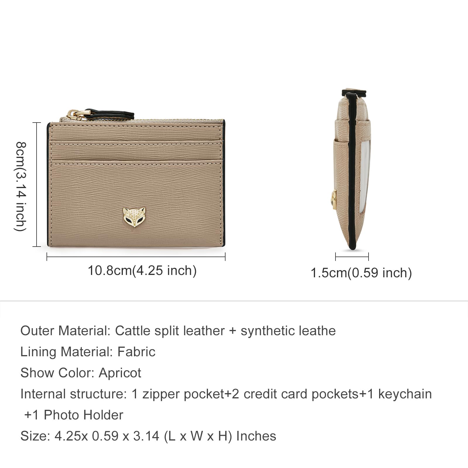 FOXLOVER Women's Small PVC Leather Credit Card Holder RFID Blocking Compact Zipper Pocket Wallet Card Case Purse with ID Window (Classical pattern brown-A)