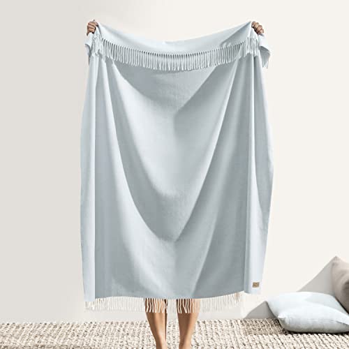 Lands Downunder All-Season, Luxury Hydrangea Herringbone Throw – Soft Woven Throw with Decorative Fringe – Made in Italy – 51”W x 67”L - Over 70 Colors - Perfect for Gifting