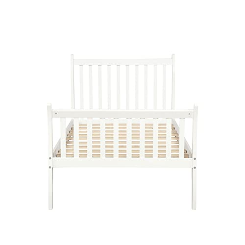 Winwee Twin Solid Wood Platform Bed with Headboard and Footboard, Wooden Slats, No Box Spring Needed, Easy Assembly (White)