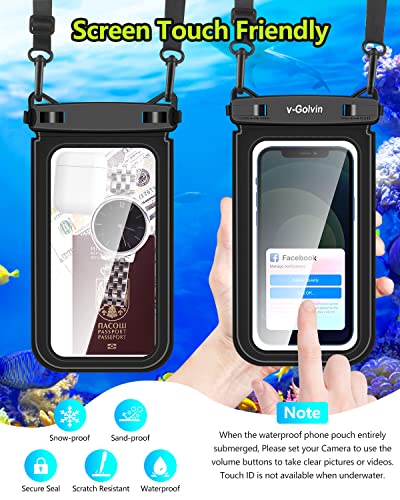 v-Golvin Waterproof Phone Pouch, 2 in 1 IPX8 Cellphone Dry Bag Waterproof Case for iPhone 14 13 12 11 Pro Max SE 2020 XS Max XR X 8 7 6s Plus S22 S10 S20 S21 Ultra Note 20/10 Up to 7 inches, Black