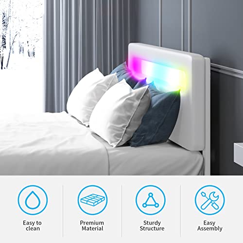Mjkone LED Bed Frame King Size with Adjustable LED Lights Headboard Upholstered Platform Bed with 4 Storage Drawers, Smart Bed Compatible with Alexa&Google, No Box Spring Needed, Easy Assembly,White