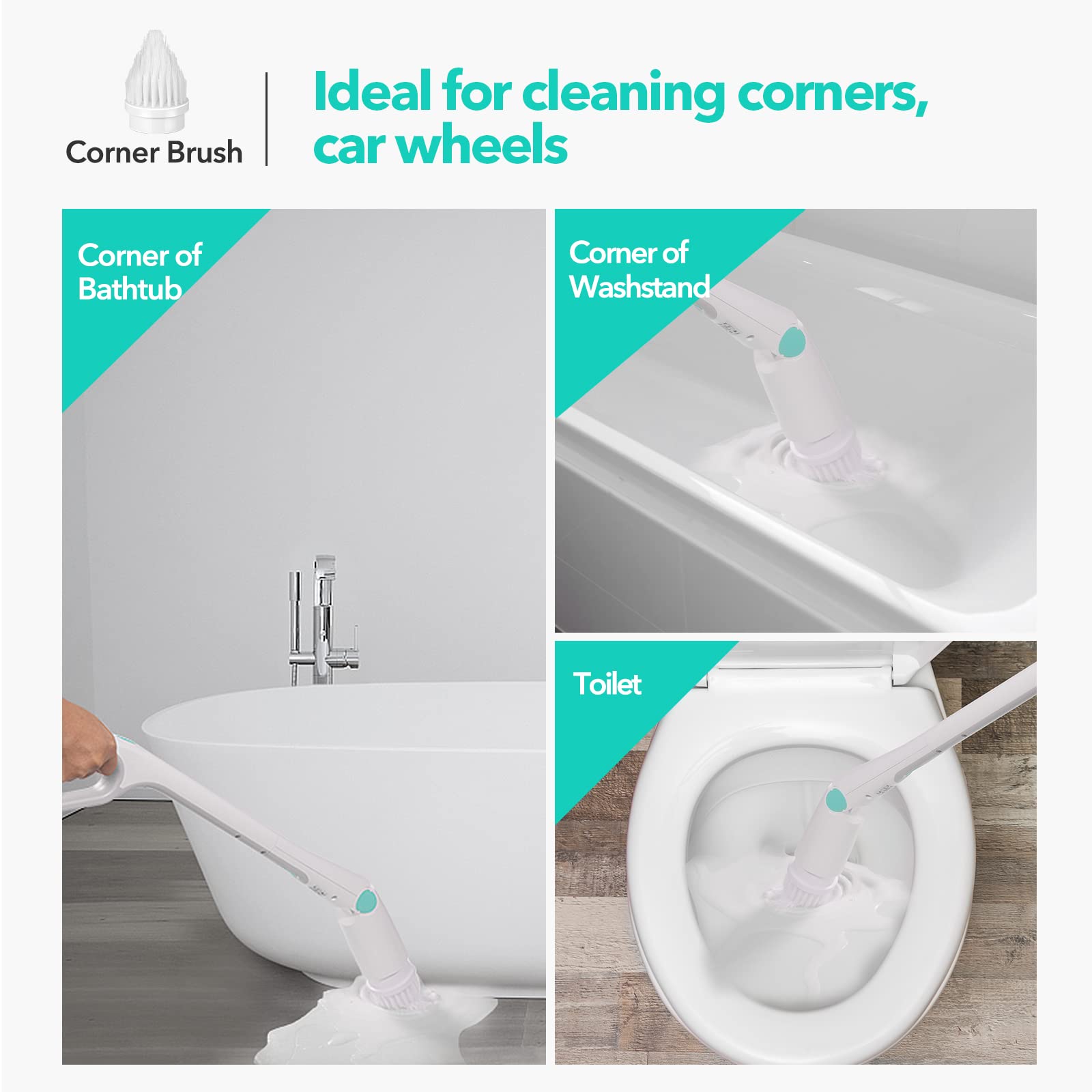 Famree Replaceable Brush Heads for Electric Spin Scrubber (Applicable to M5 Model), Brush Head 3 Pack Plus Storage Hook, Cordless Cleaning Brush Head for Bathroom Floor Tub, Tile, Floor