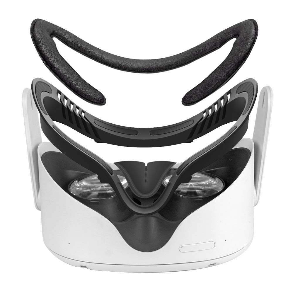 Elygo VR Vent Facial Interface Bracket & PU Leather Face Pad Cover & Anti-Leakage Nose Pad for Oculus Quest 2, Sweatproof Cusion Foam Replacement Comfort Set(Black)