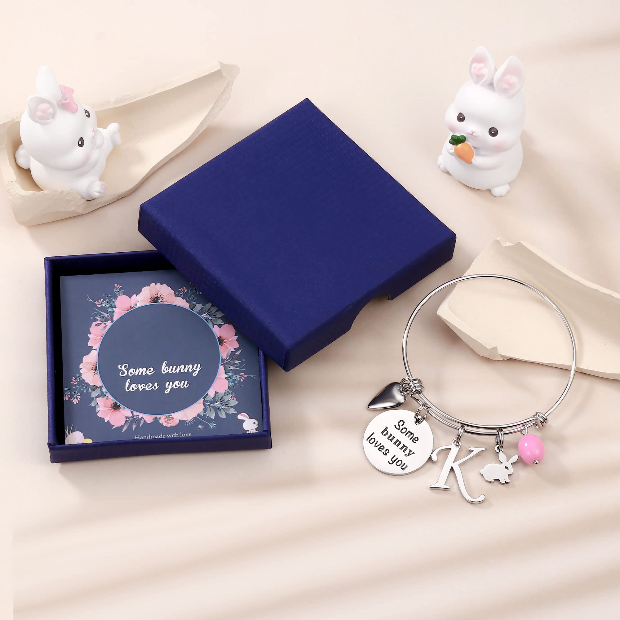Easter Gifts Bunny Braclets for Women, Dainty Stainless Steel Rabbit Bracelets Adjustable Letter Initial Charm Bracelets Easter Bunny Bracelets Easter Gifts for Women Jewelry(N)