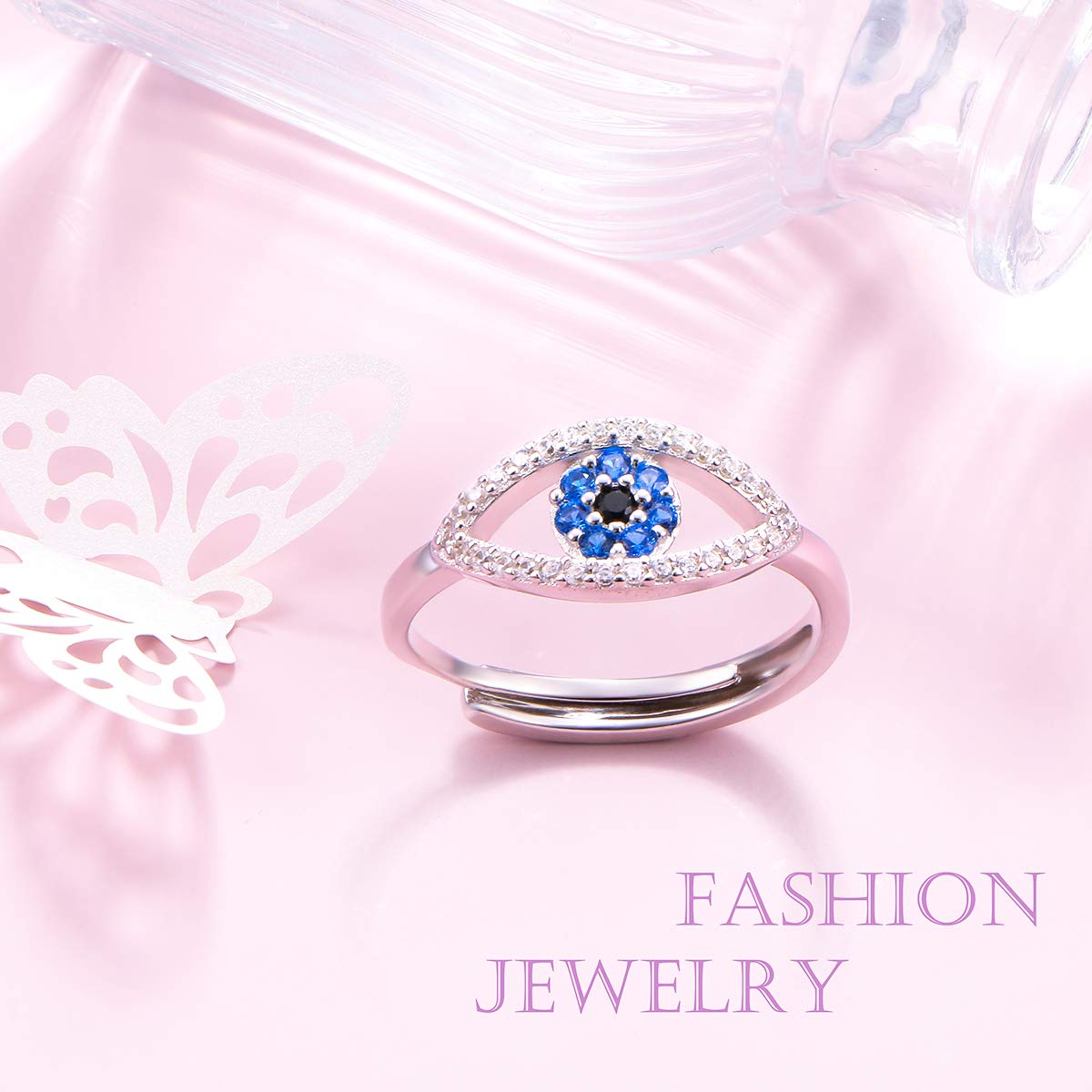 DAOSHANG Evil Eye Ring 925 Sterling Silver Evil Eye Ring For Women Adjustable Blue Gemstone Turkish Ring Good Luck mal de ojo Jewelry Size 9